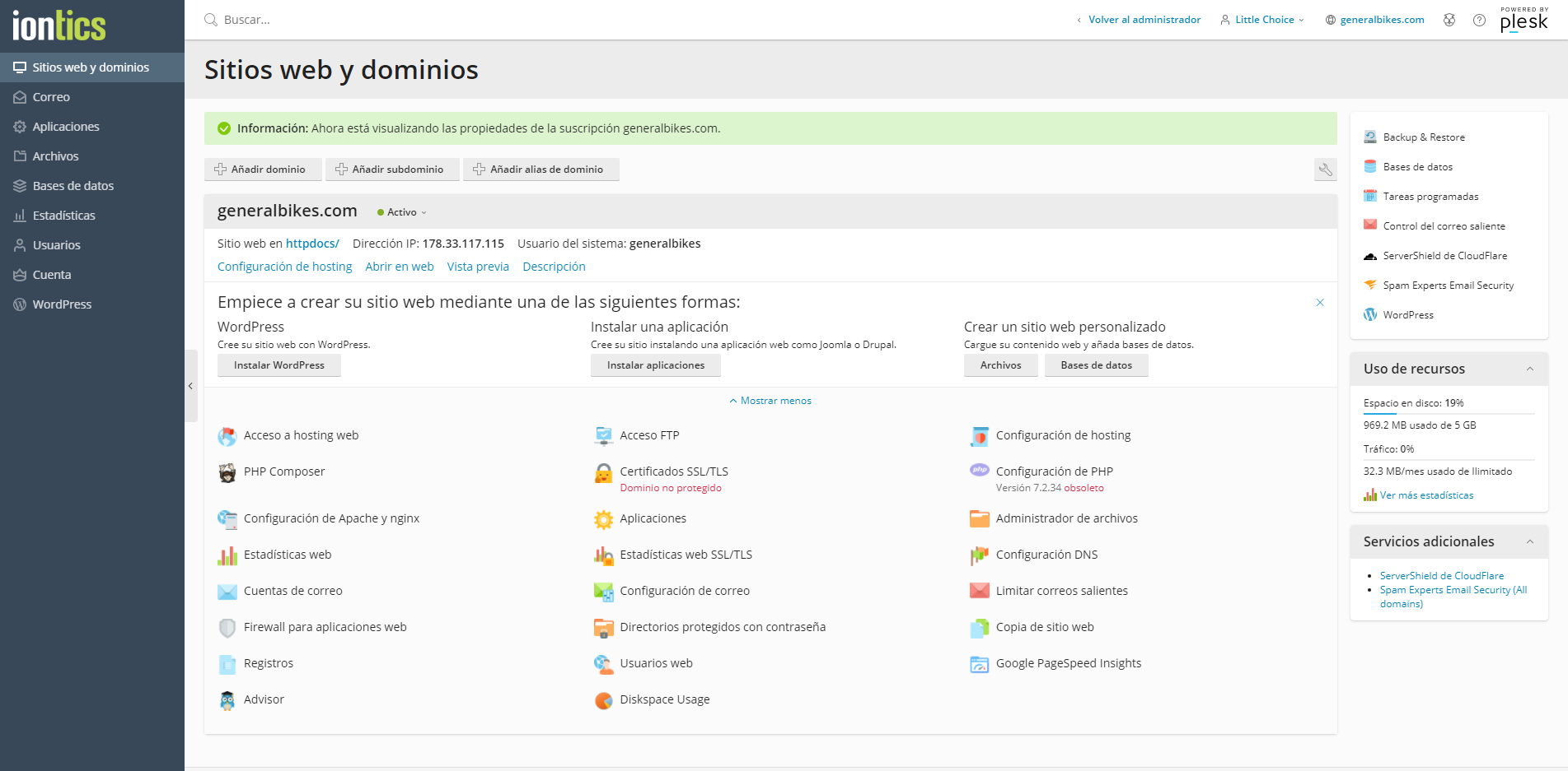 Hosting plesk. El mejor panel para gestionar todo el potencial tu Web.